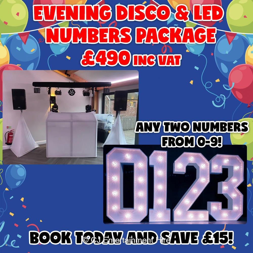 Evening Disco & LED Numbers Package - Bouncy Castle Hire in Nottingham, Derby, Leicester | CJ ...