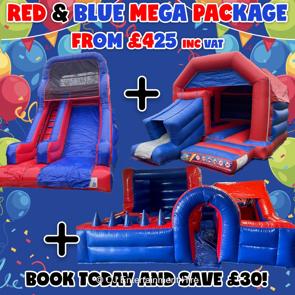 Red & Blue Mega Package - Bouncy Castle Hire in Nottingham, Derby, Leicester | CJ Entertainment Hire